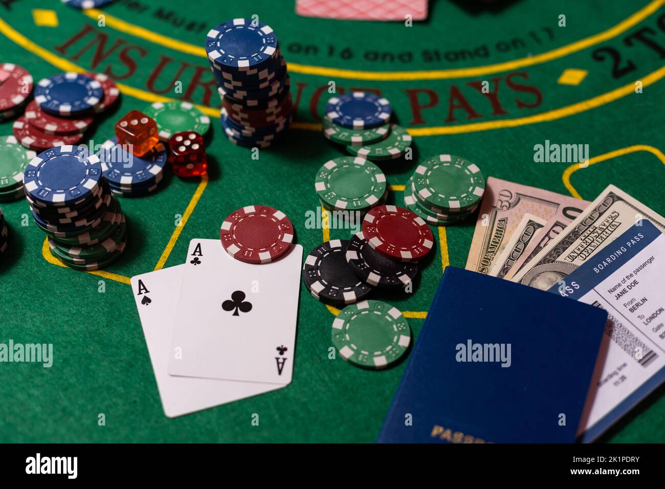 Passport, dice and playing cards center - passport. You can lose ...