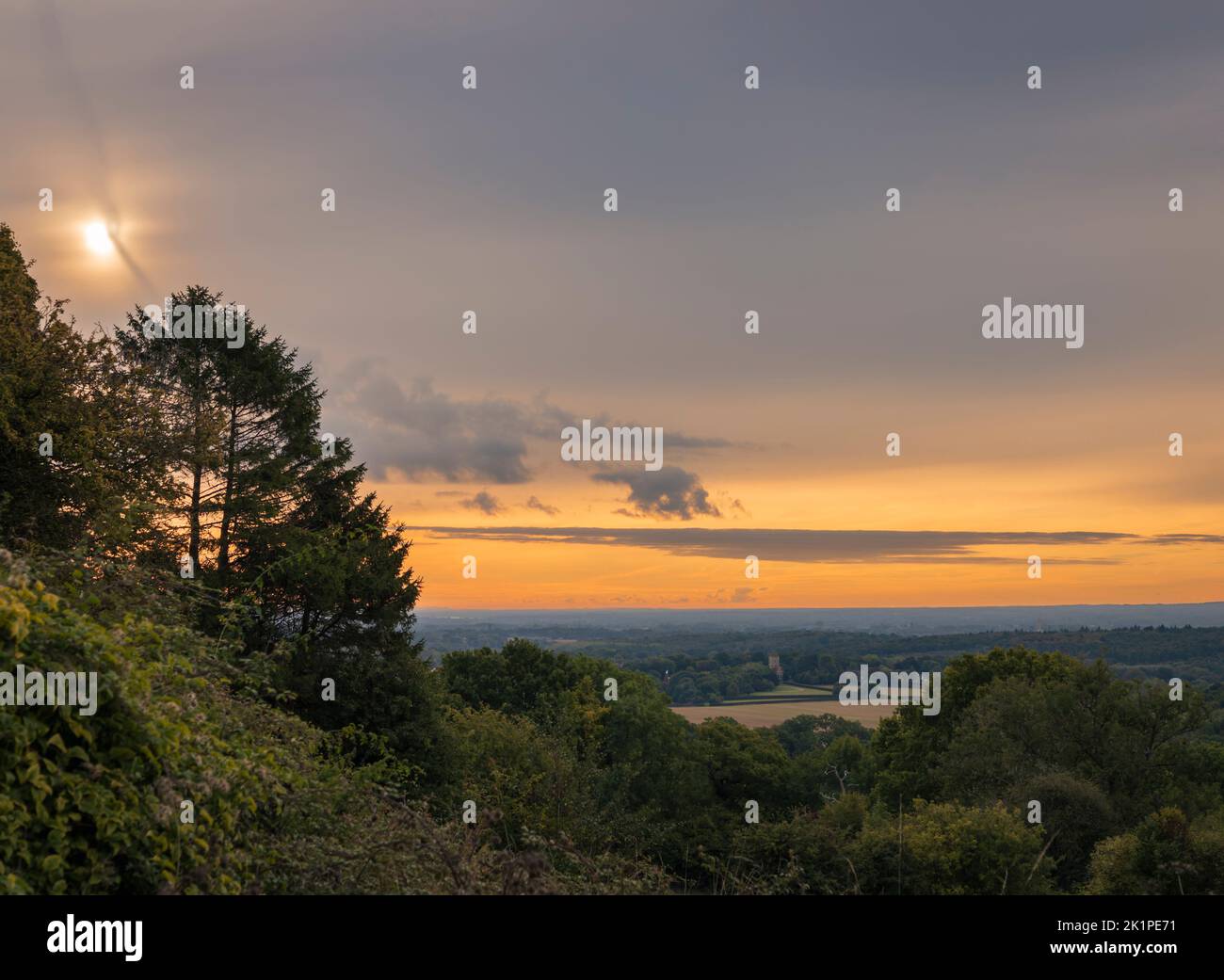 September morning sunrise from one tree hill on the Kent North downs ...