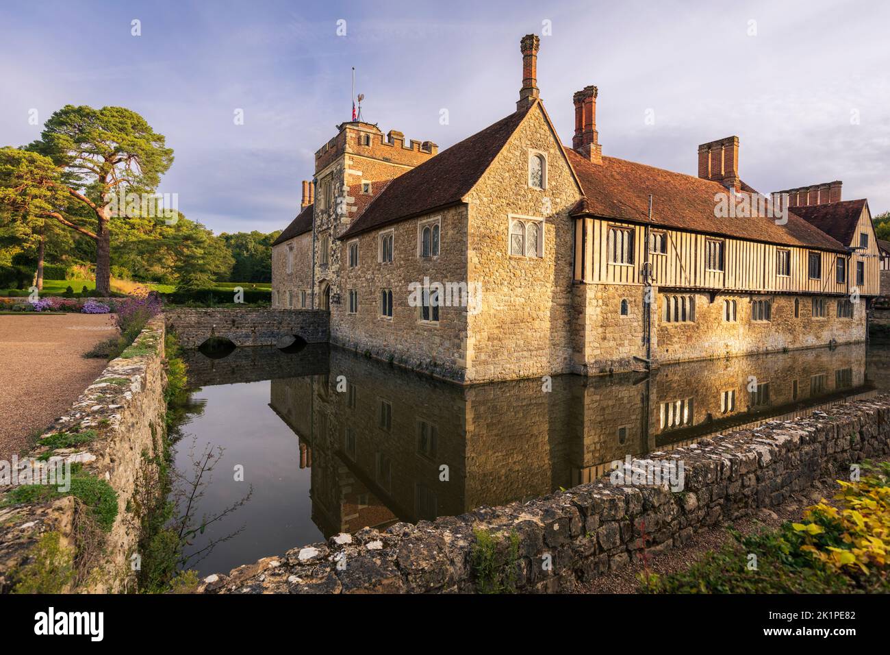 Early morning autumn light on the medieval ightham mote manor house in ...