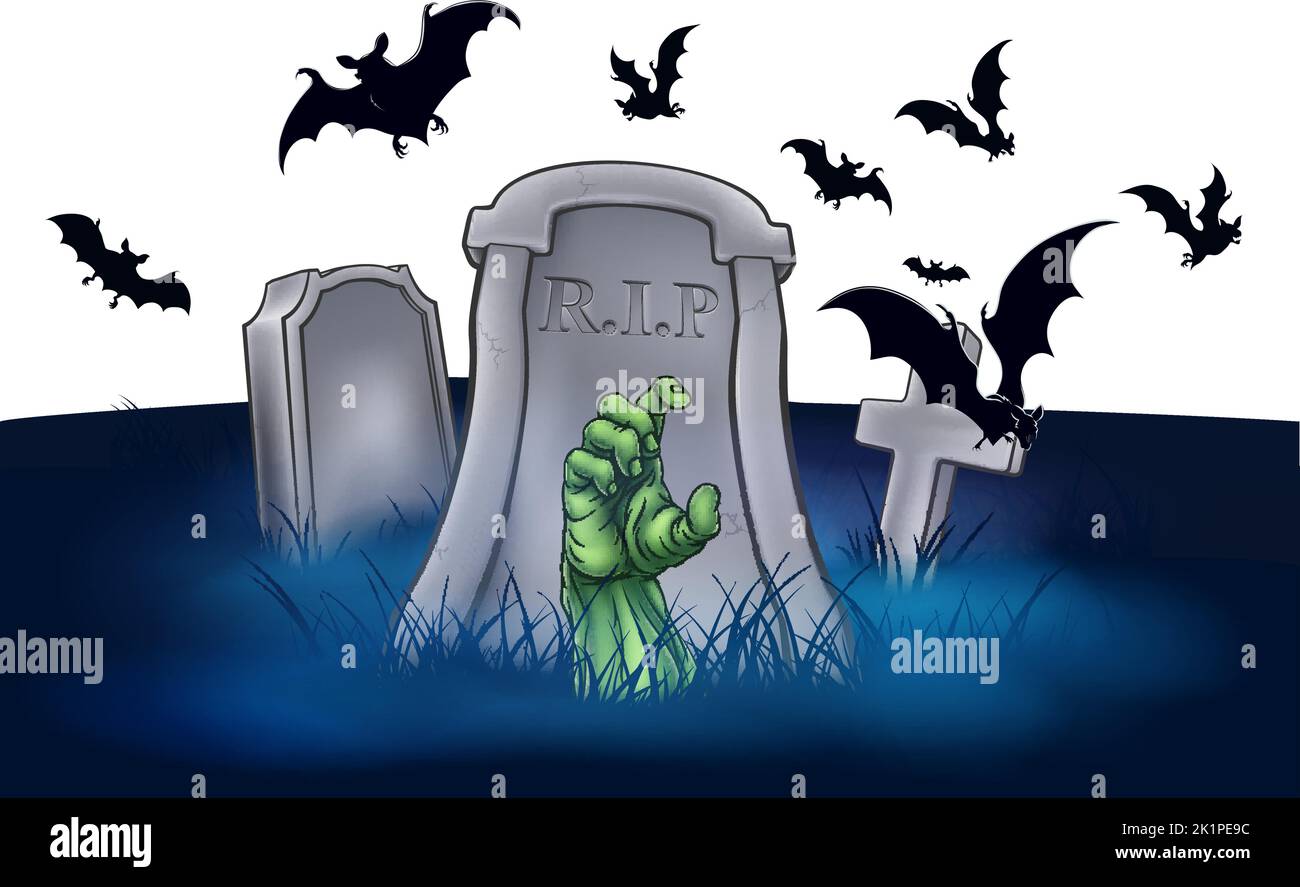 Halloween Grave Spooky Cartoon Background Design Stock Vector Image ...