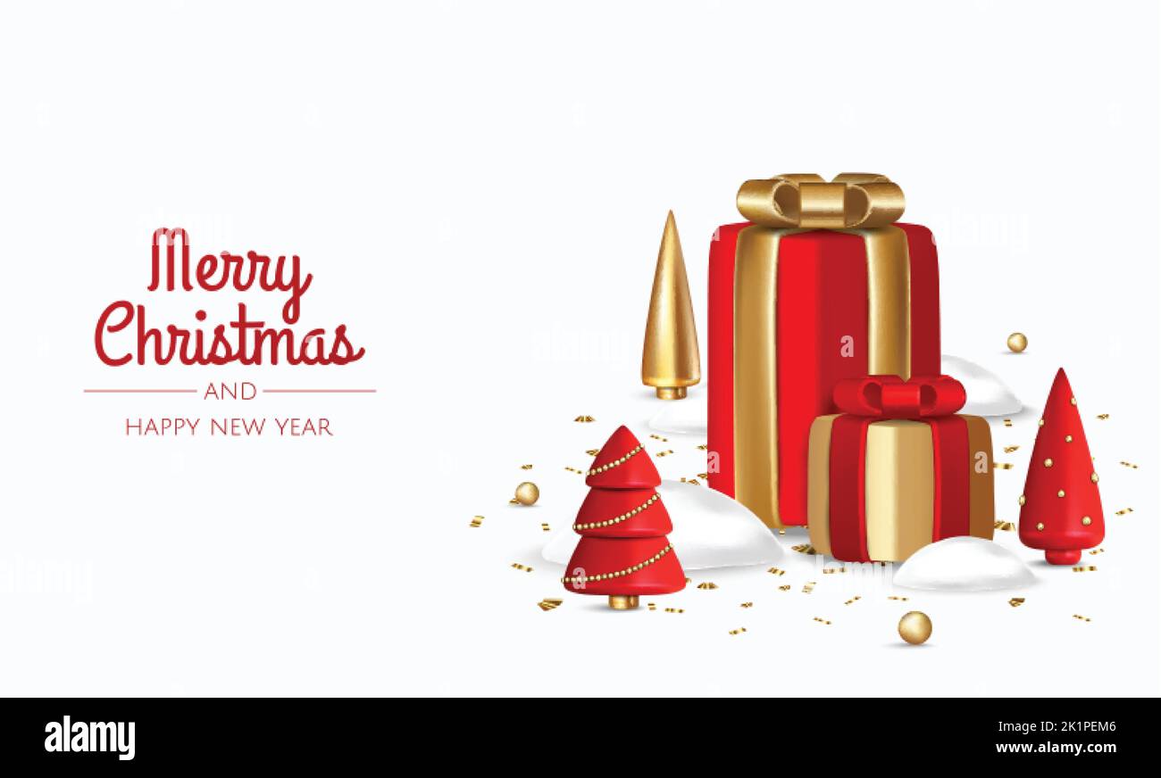 Christmas banner. Xmas background design with realistic box, christmas ...