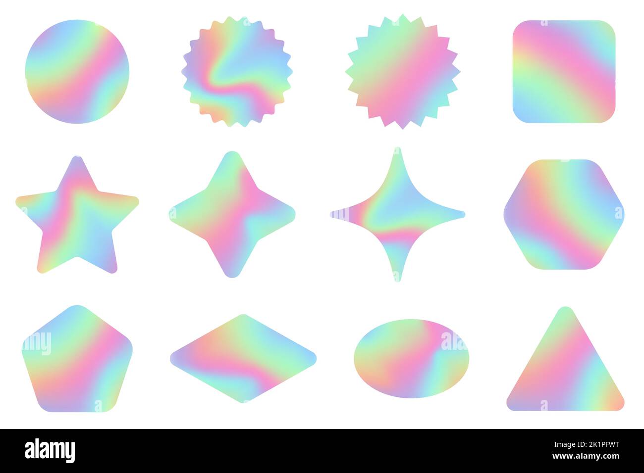 Holographic stickers set. Rainbow label gradient stamps. Metal texture ...