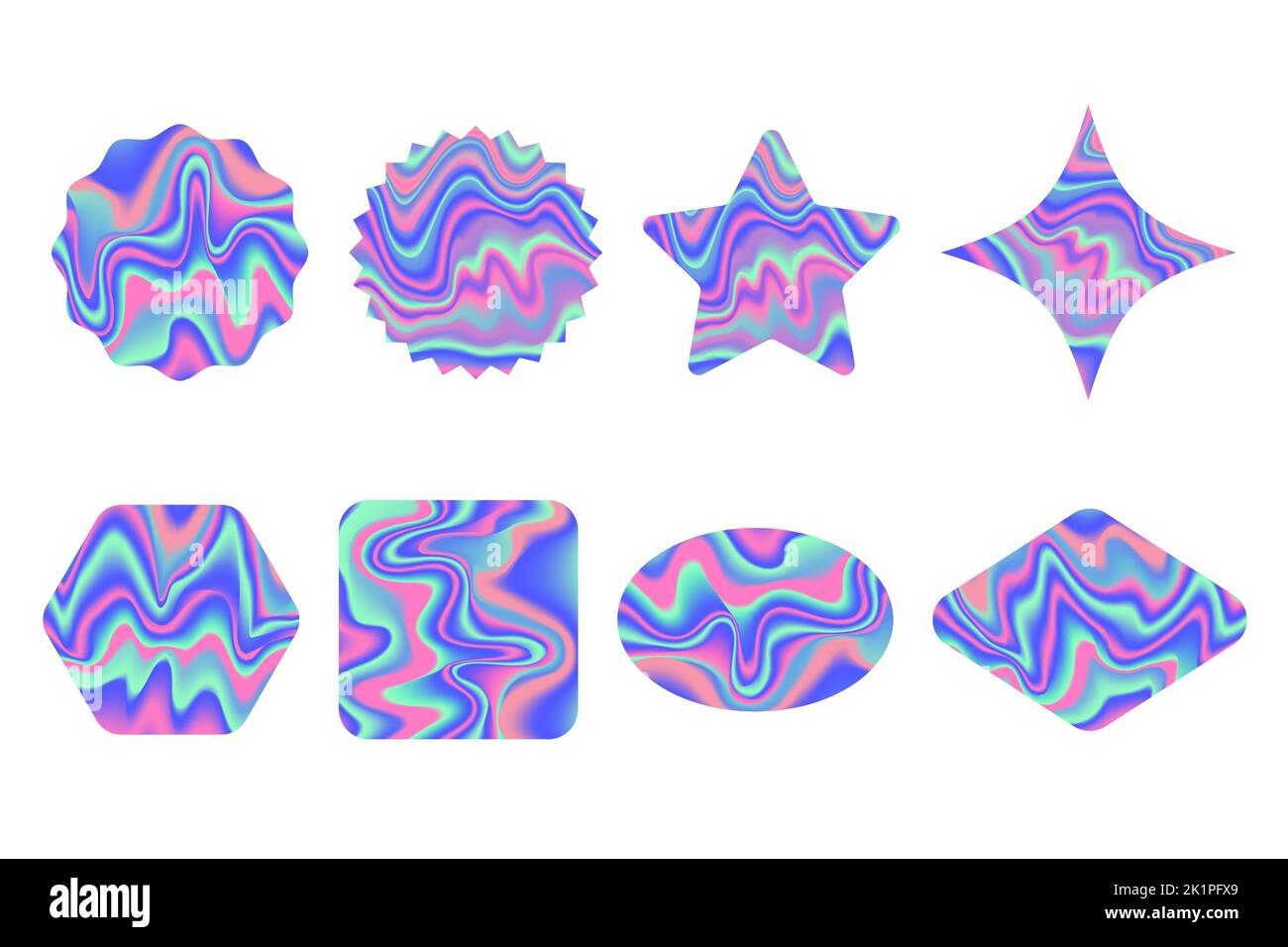 Holographic stickers set. Rainbow label gradient stamps. Neon foil ...