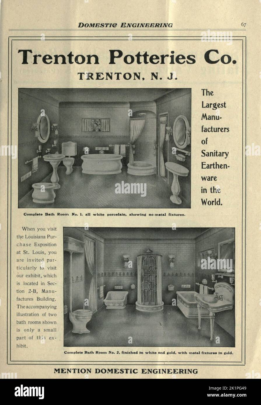 Trenton Potteries Co. Advert Published in ' Domestic engineering ...