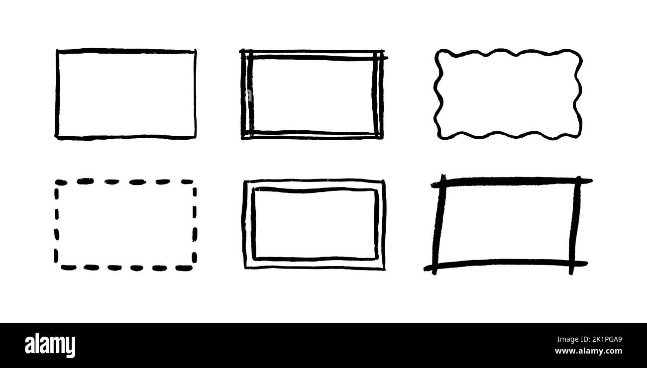 Free hand drawn rectangle frames set. Doodle rectangular shape ...