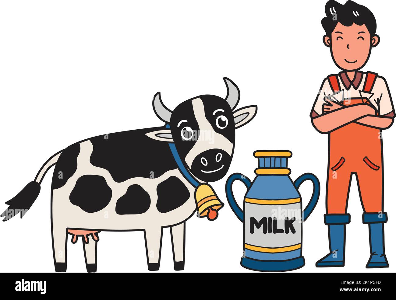 Hand Drawn male farmer milking cows illustration isolated on background ...