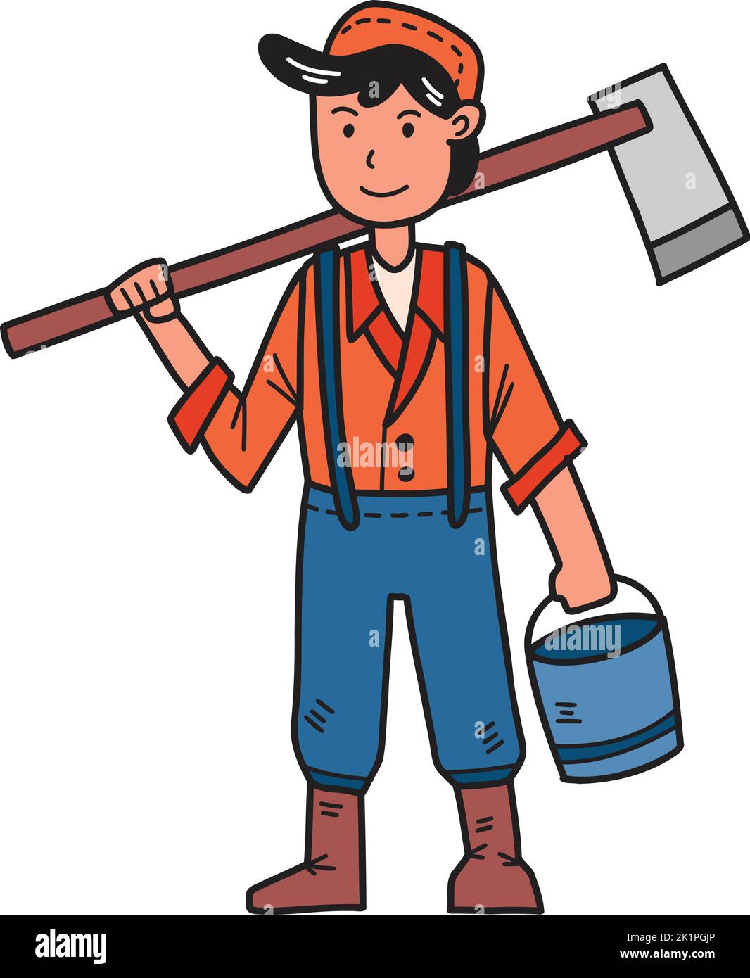 Hand Drawn Male farmer holding a hoe digging the ground illustration ...