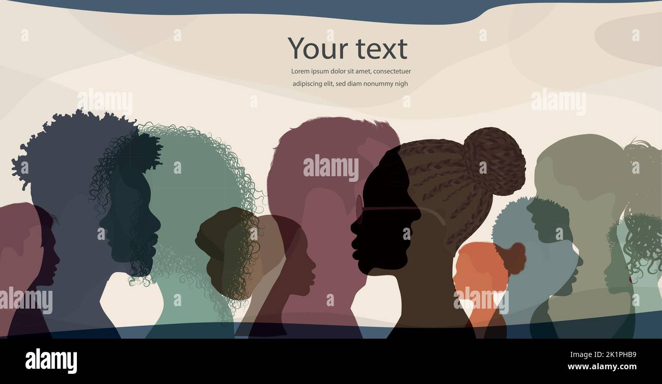 Banner silhouette profile group of men and women of diverse cultures ...
