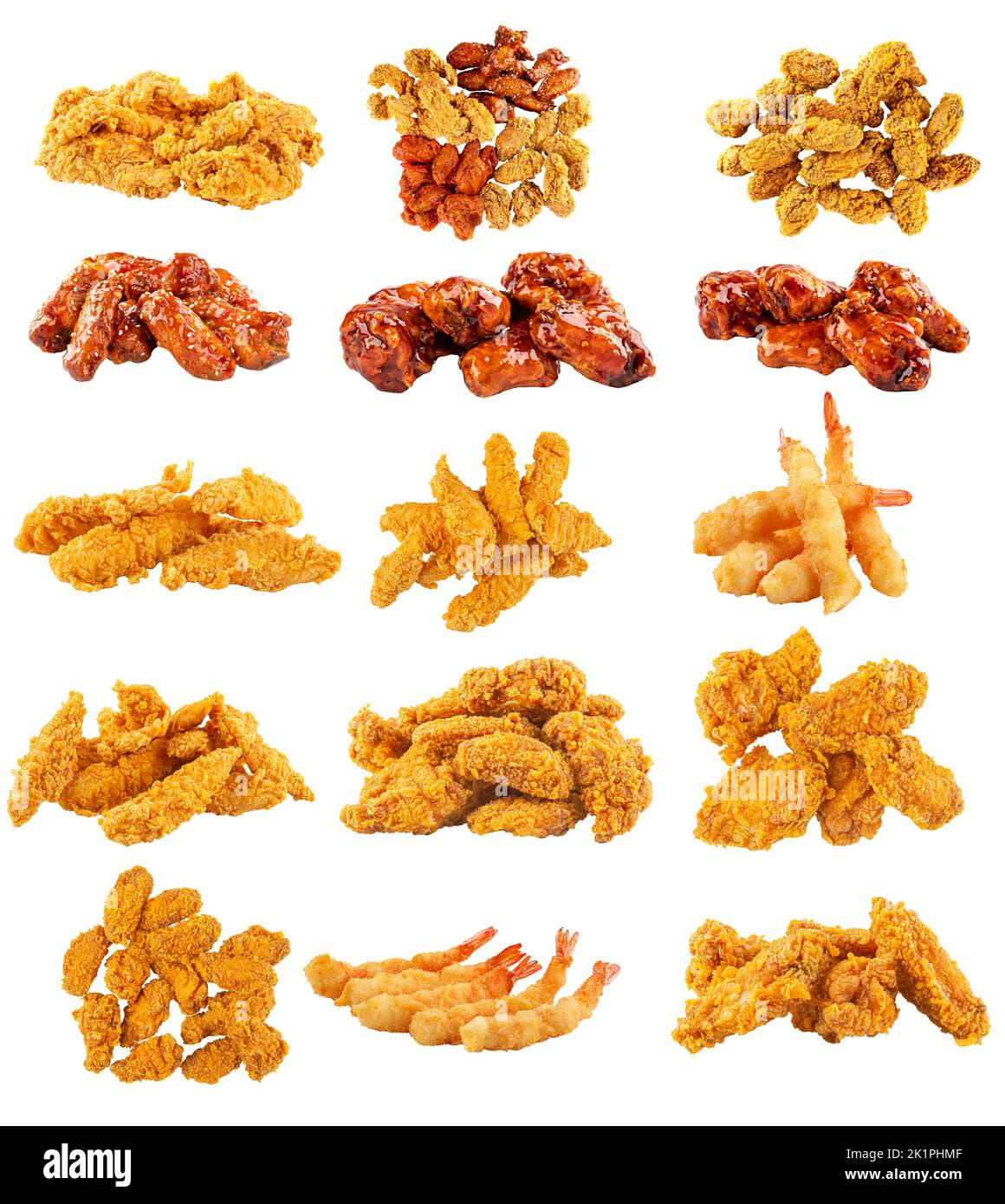 Assorted fried chicken and tempura shrimp collage Stock Photo - Alamy