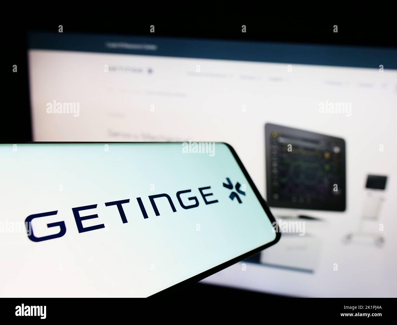 Smartphone with logo of Swedish medical technology Getinge AB on screen ...
