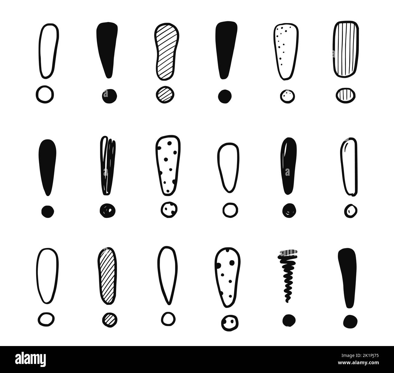 Hand drawn exclamation mark set. Scribble doodle exclamation point sign ...