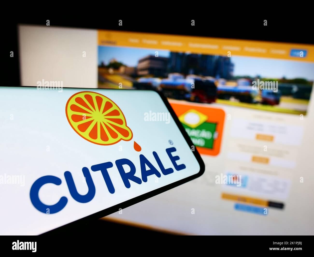 Mobile phone with logo of Brazilian company Sucocitrico Cutrale Ltda ...