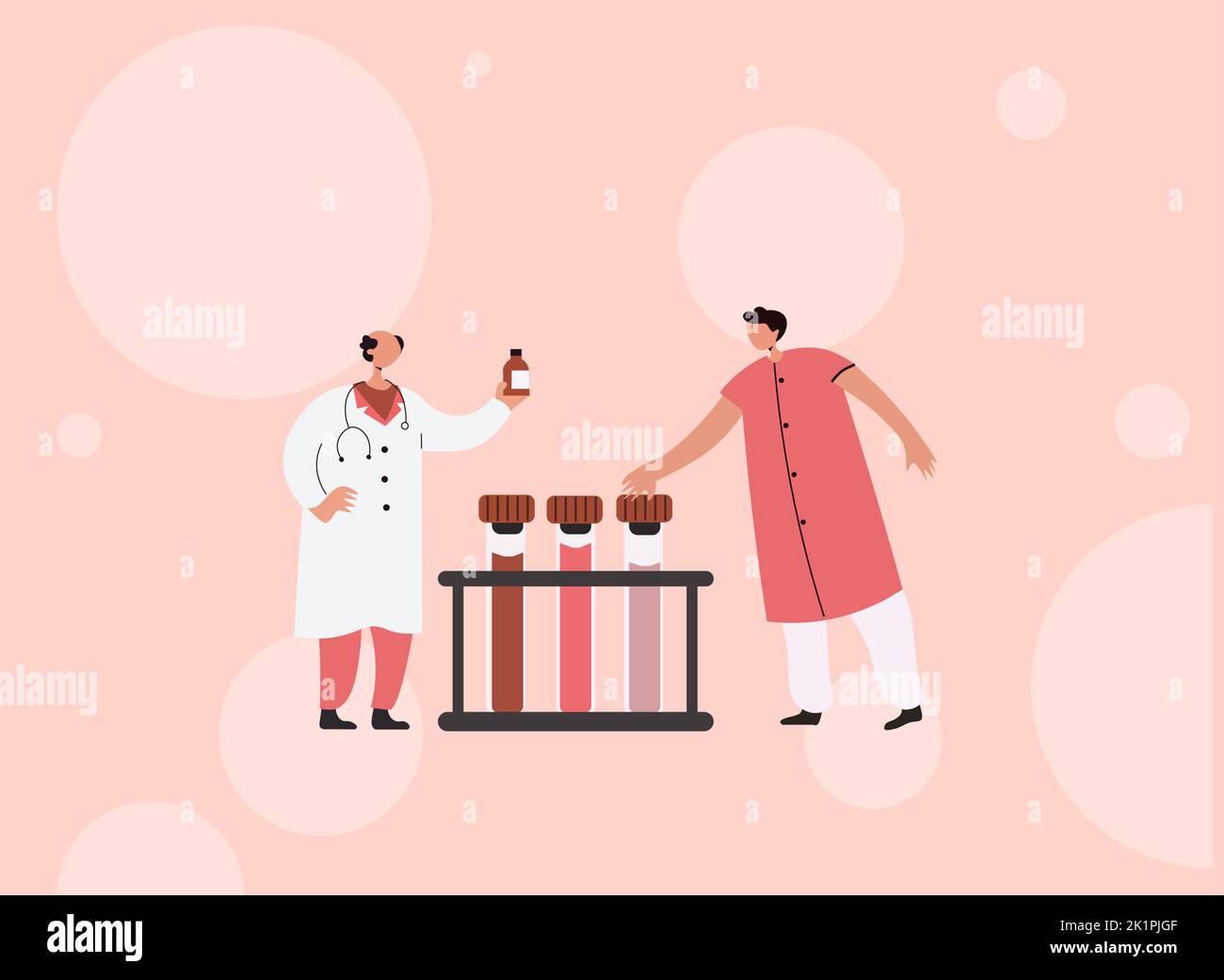 composite picture doctors laboratory bottles pink background Stock ...