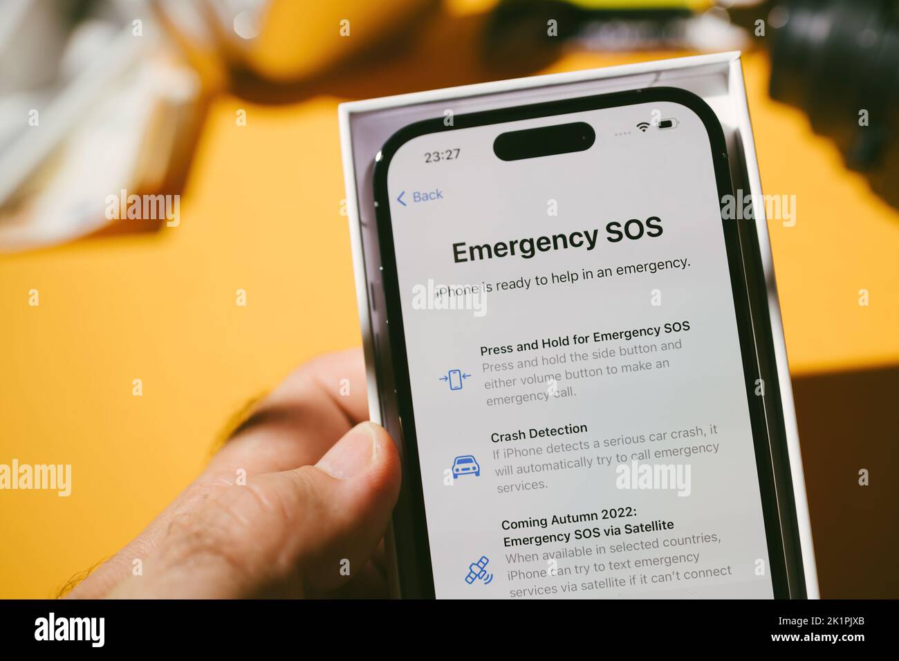 Paris, France - Sep 17, 2022: Male hand holding packge with new Apple ...