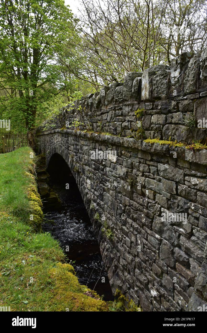 Beautiful old stone bridge with an arch over a flowing river Stock ...