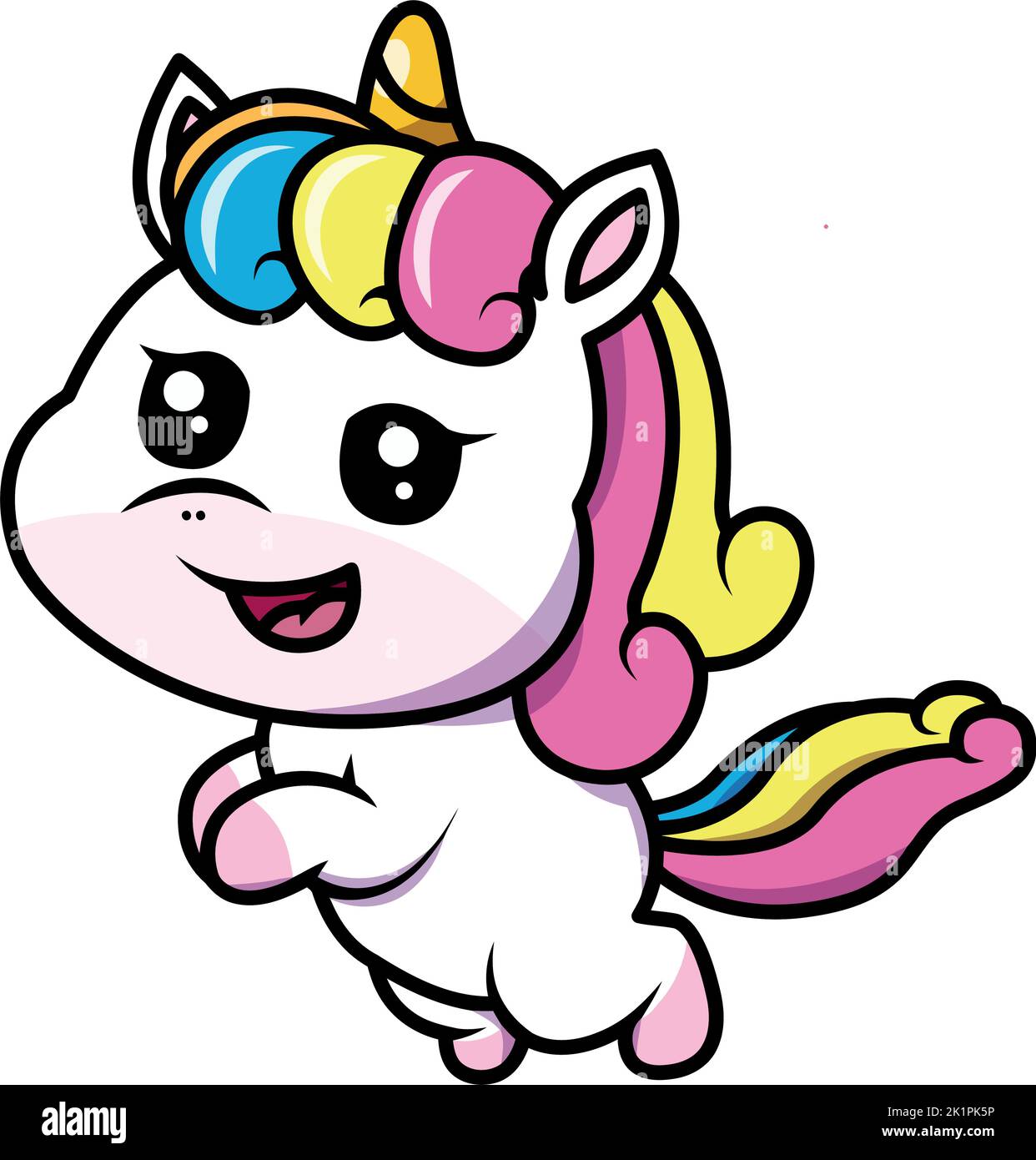 An adorable digital illustration of a cute rainbow unicorn smiling and ...