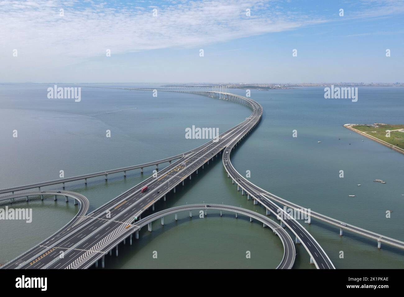 QINGDAO, CHINA - SEPTEMBER 20, 2022 - A view of the cross-sea bridge ...