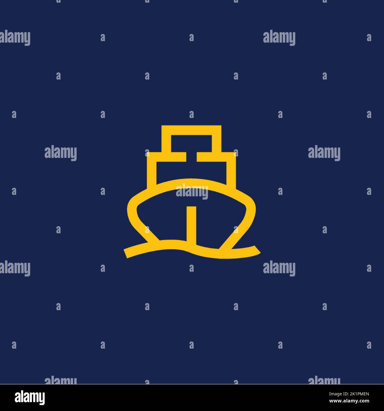 A yellow yacht ship with a tiller logo isolated on a blue background ...