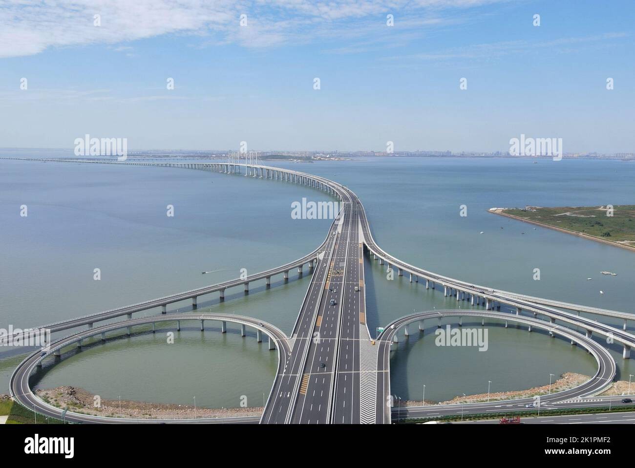 QINGDAO, CHINA - SEPTEMBER 20, 2022 - A view of the cross-sea bridge ...