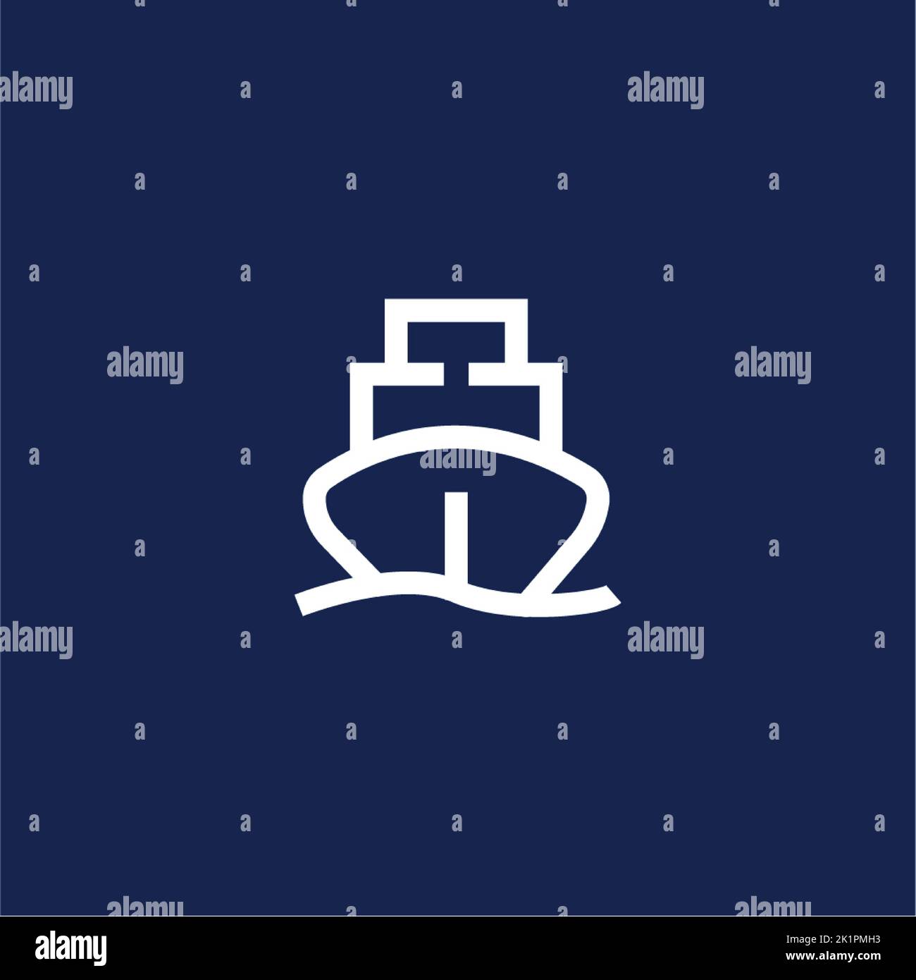 A white yacht ship with a tiller logo isolated on a blue background ...