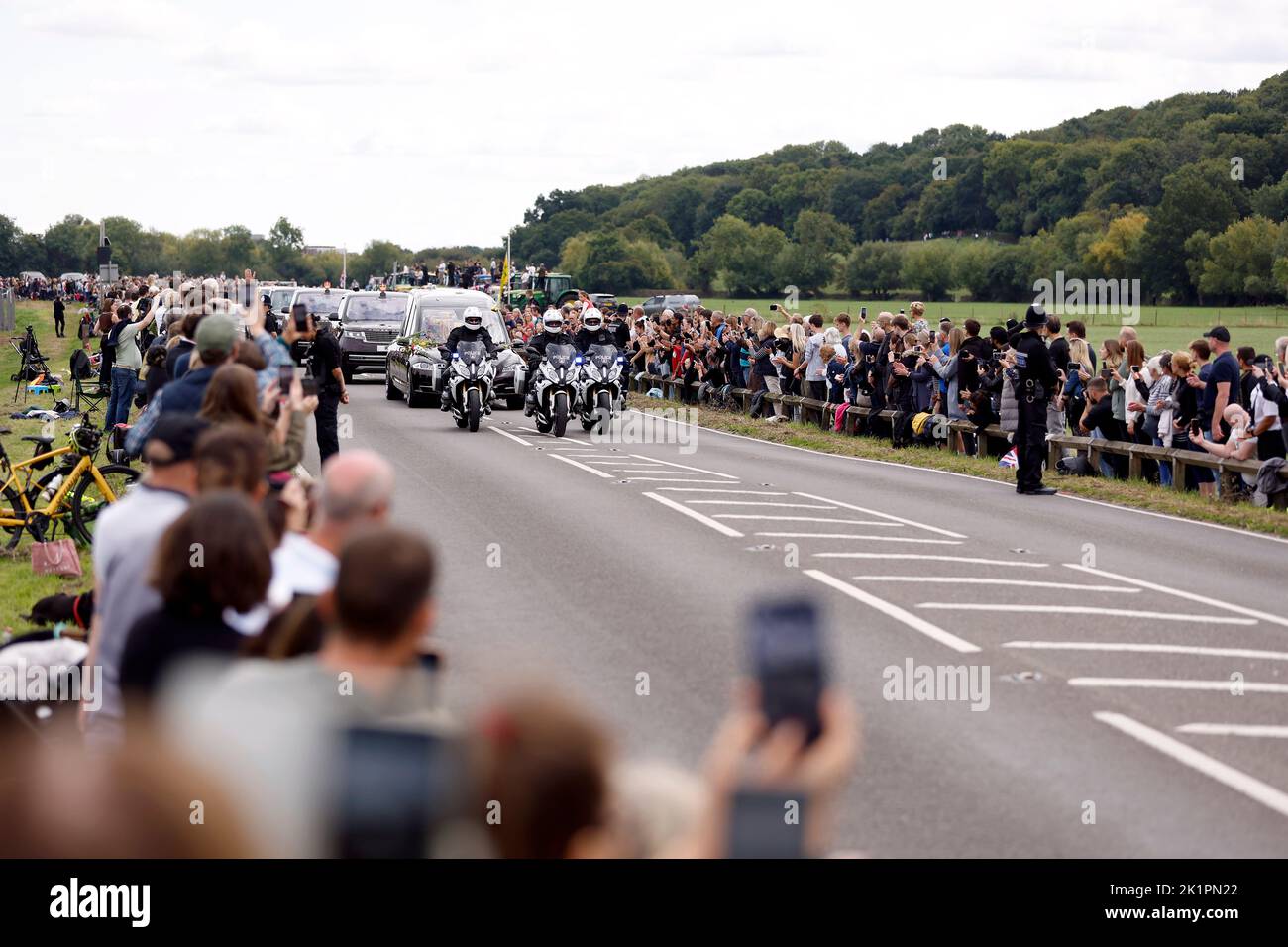 The State Hearse carries the coffin of Queen Elizabeth II, draped in ...