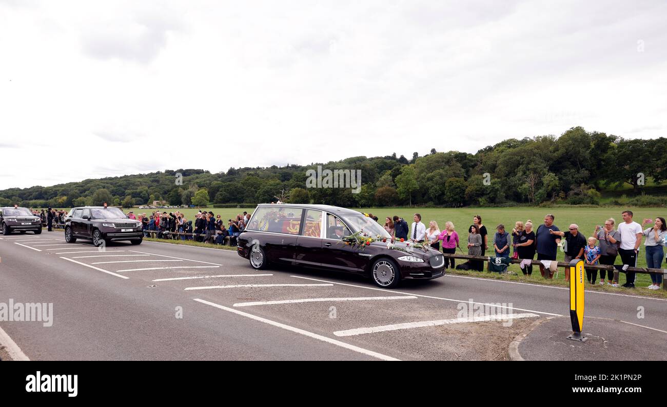 The State Hearse carries the coffin of Queen Elizabeth II, draped in ...