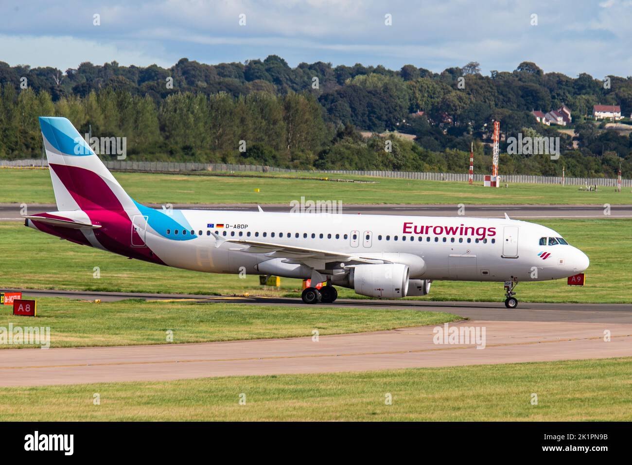 A beautiful shot of a Eurowings airplane departing at Edinburgh airport ...
