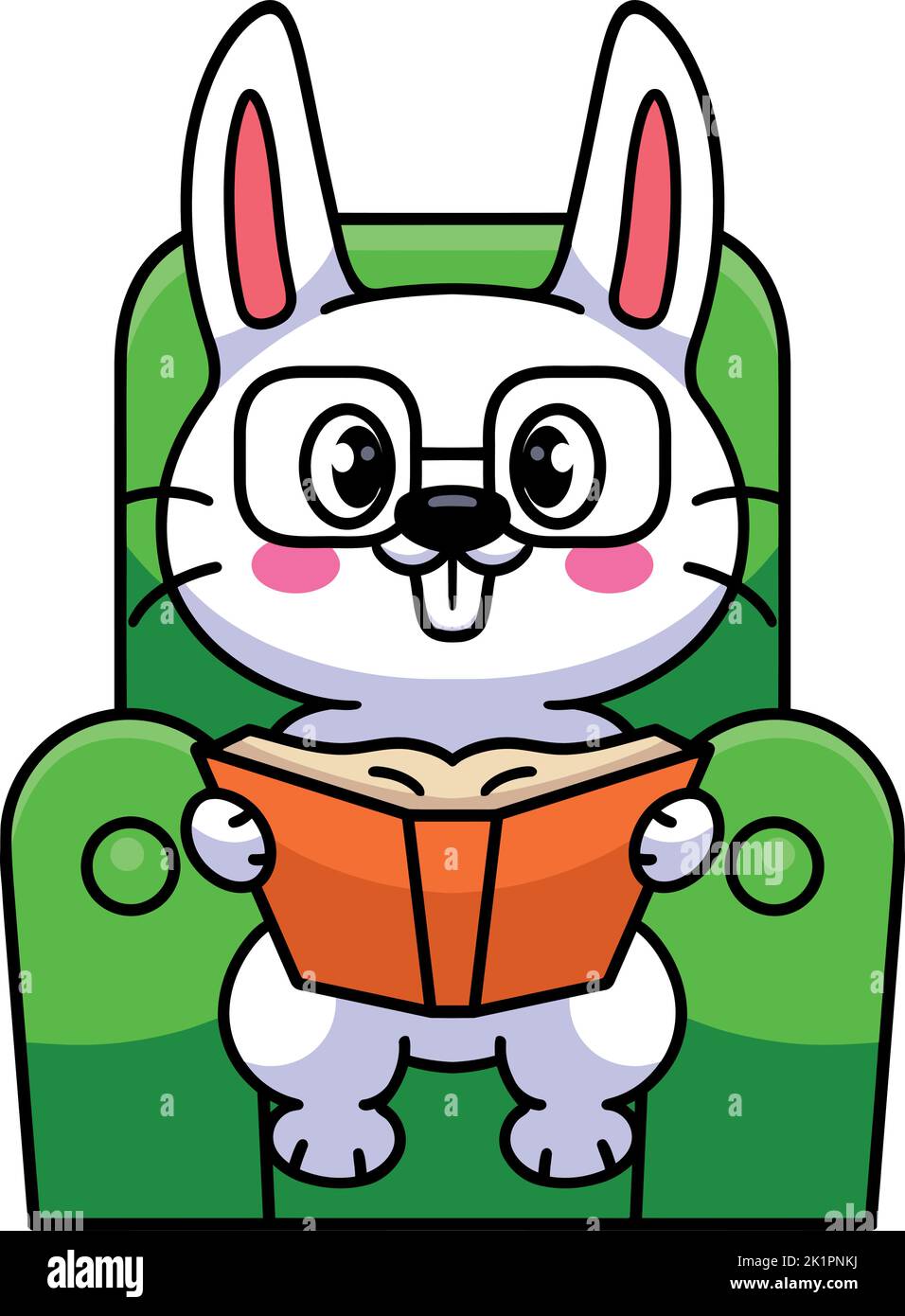 A Cute kawaii rabbit reading a book on a chair Stock Vector Image & Art ...