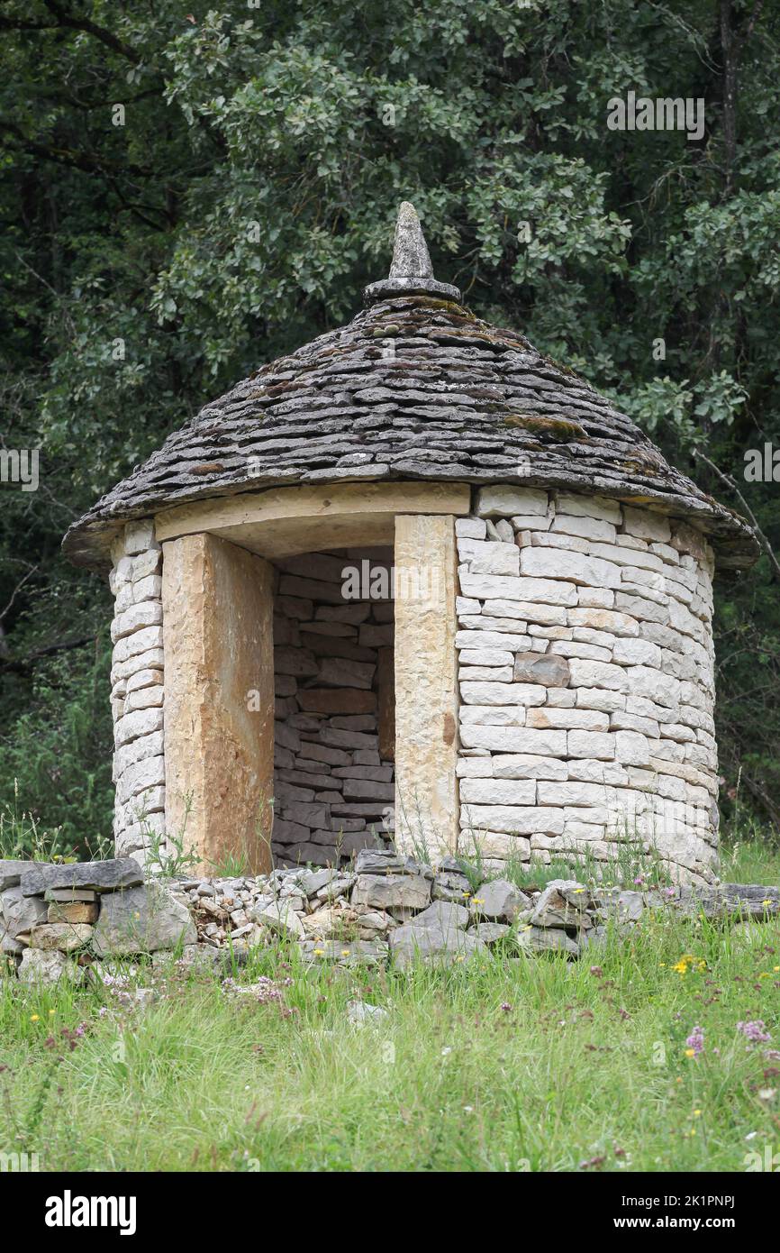 Typical stone hut called gariotte in french language in Lot department ...
