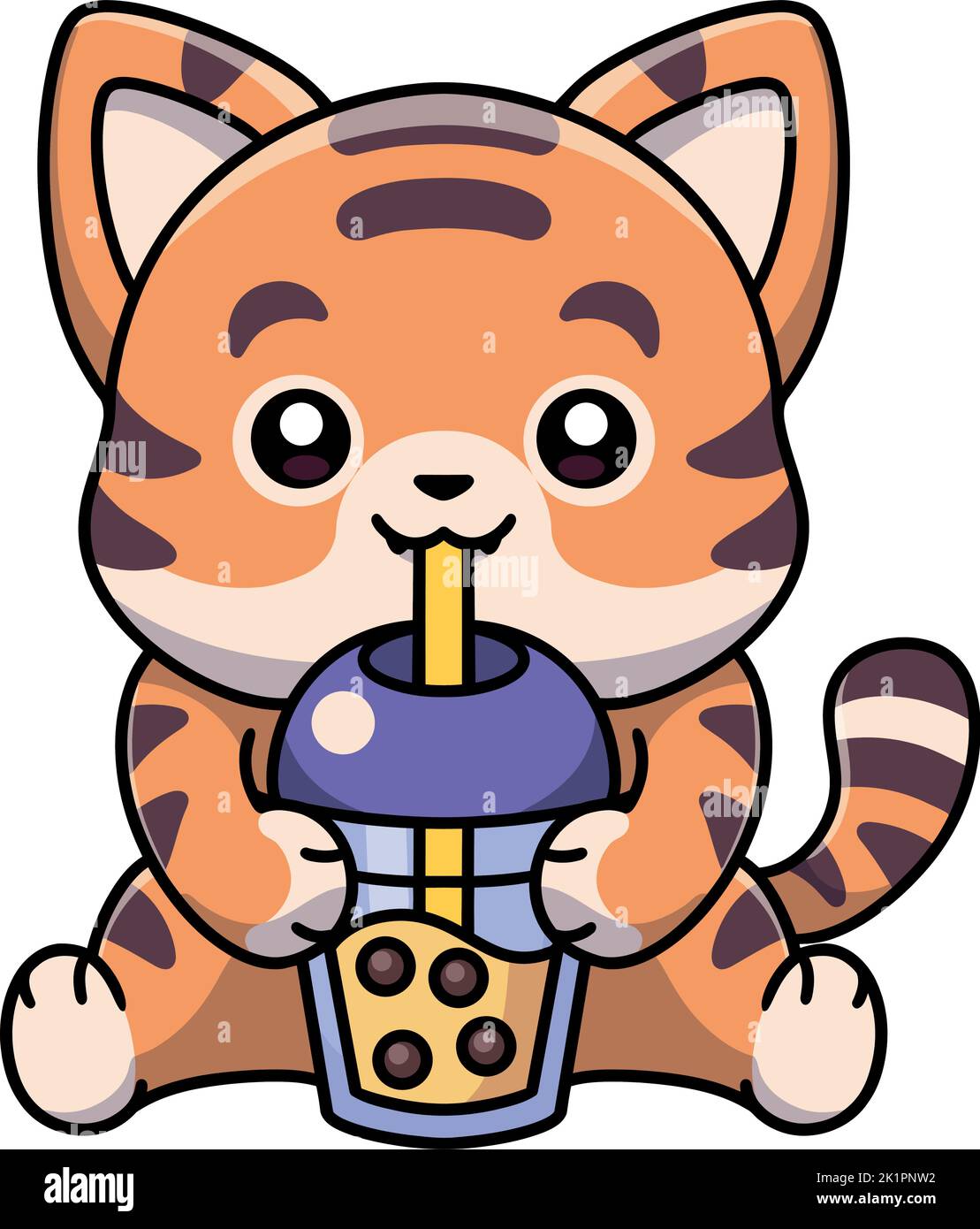 A cute kawaii sticker of tiger drinking bubble tea Stock Vector Image ...