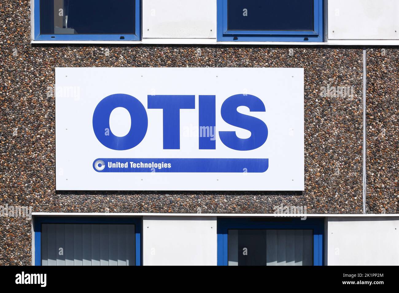 Viby, Denmark - April 17, 2022: Otis logo on a wall. Otis is an ...
