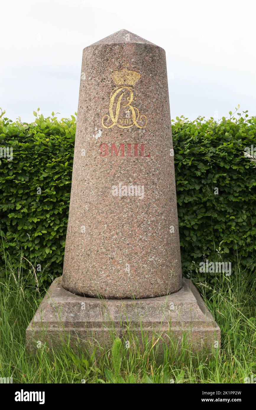 Royal milestone and marker in Middelfart, Denmark Stock Photo - Alamy