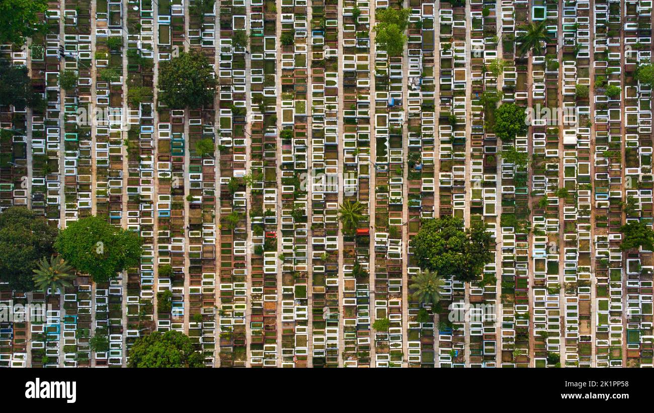 An aerial top view of a graveyard Stock Photo - Alamy