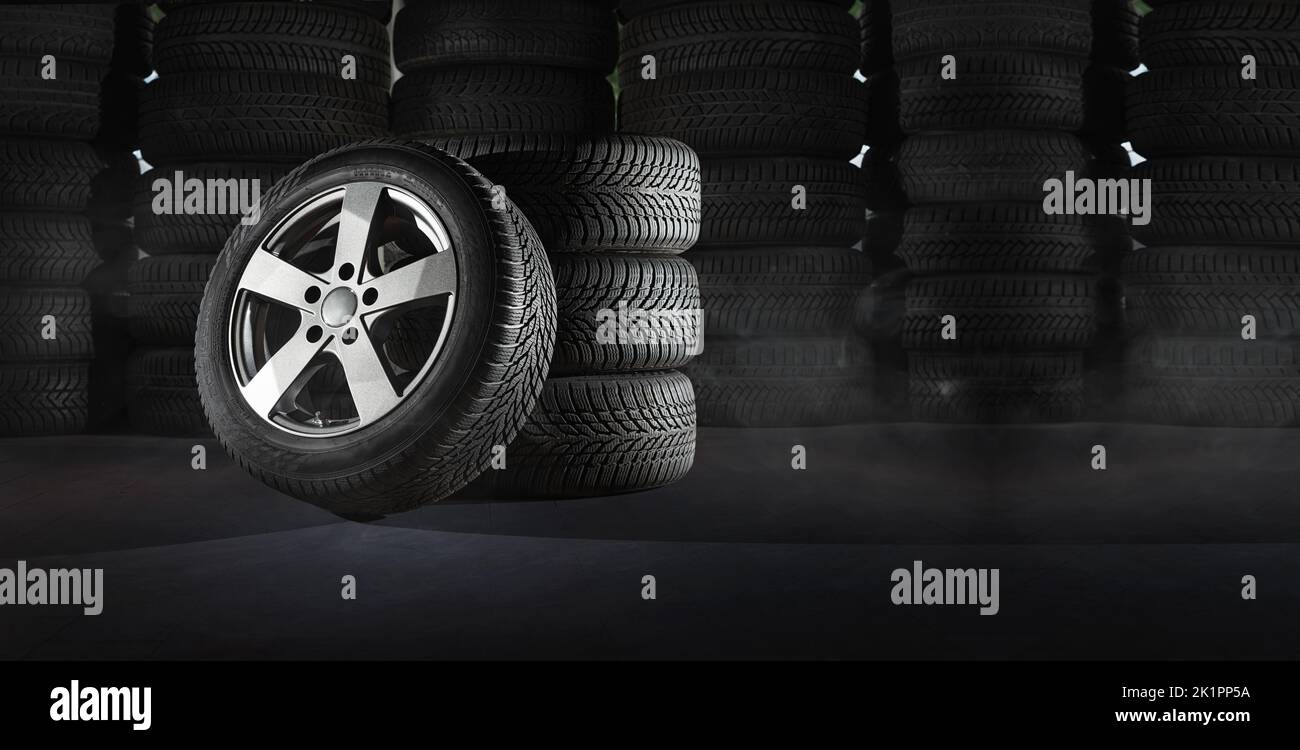 Car tires with a great profile in the car repair shop Stock Photo - Alamy