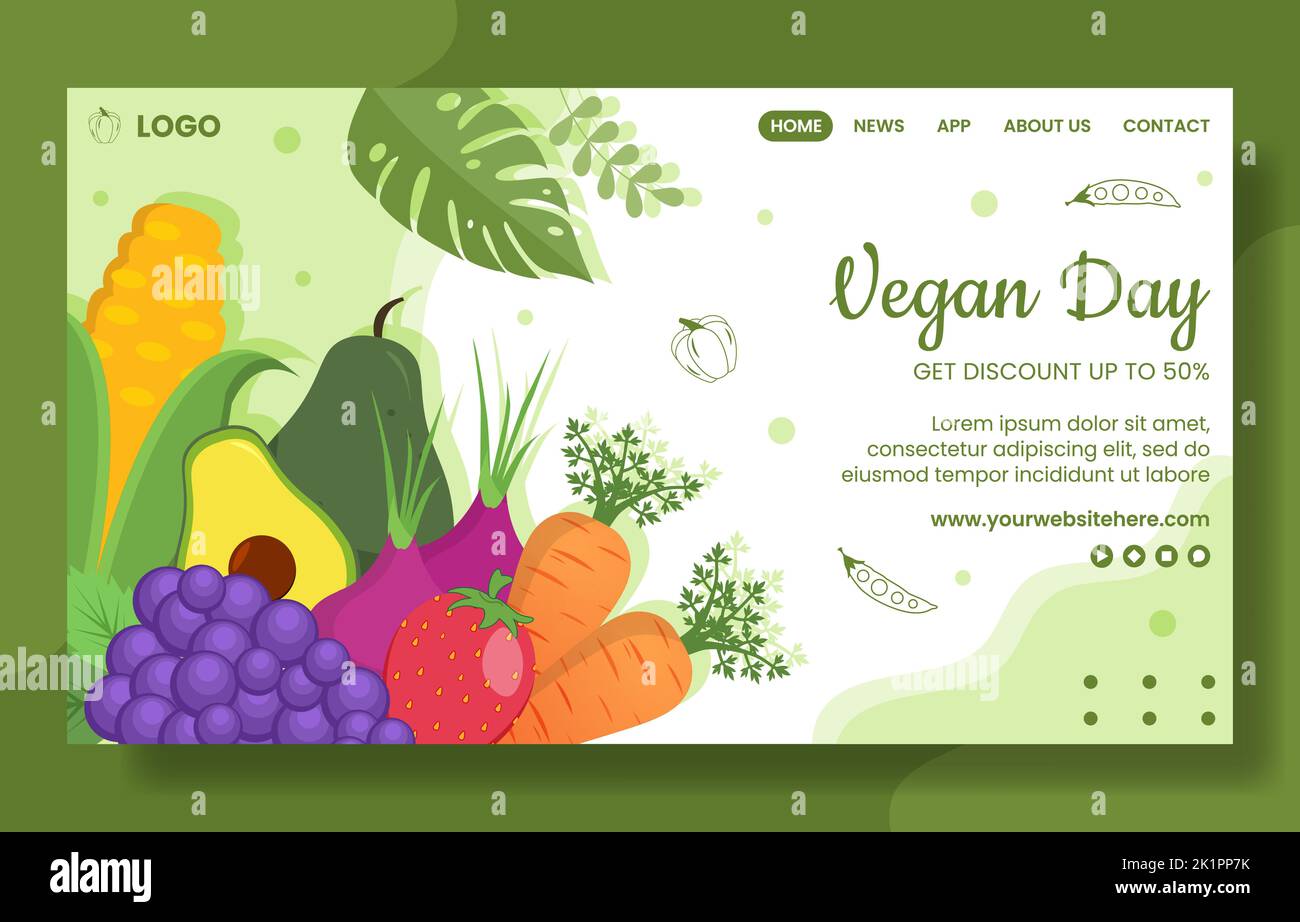Happy Vegetarian Day or Vegan Social Media Landing Page Template Hand ...