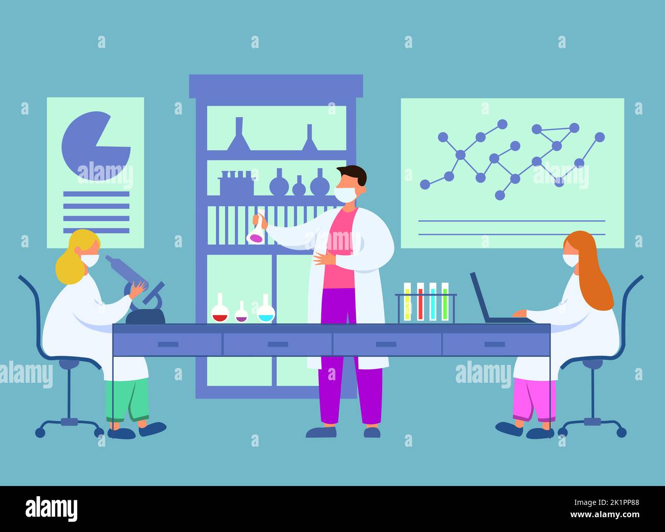 composite picture laboratory and doctors and blue background Stock ...