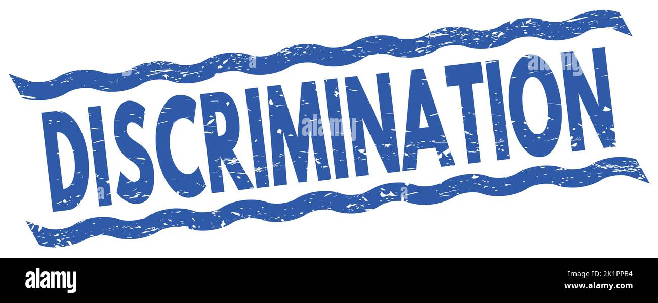 DISCRIMINATION text written on blue lines stamp sign Stock Photo - Alamy