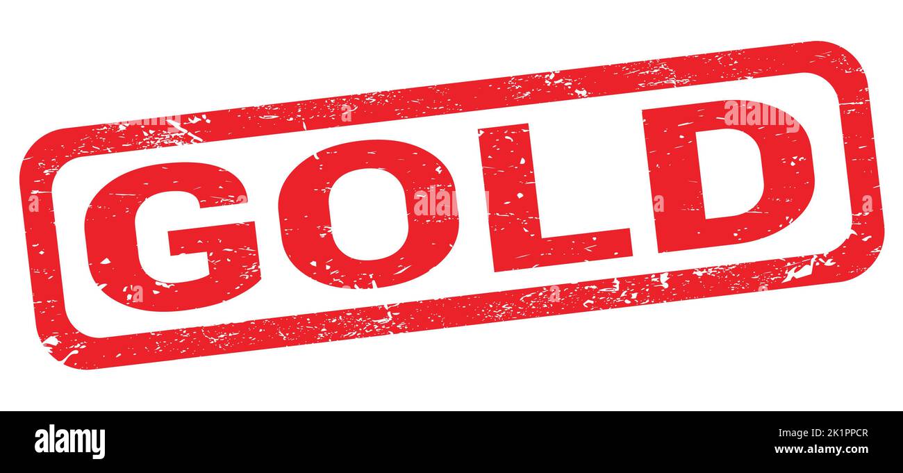 GOLD text written on red rectangle stamp sign Stock Photo - Alamy
