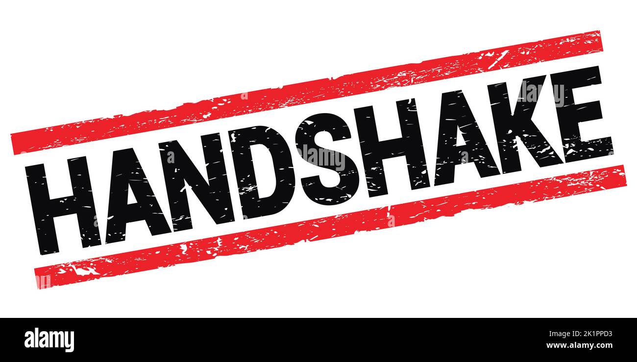 HANDSHAKE text written on black-red rectangle stamp sign Stock Photo ...