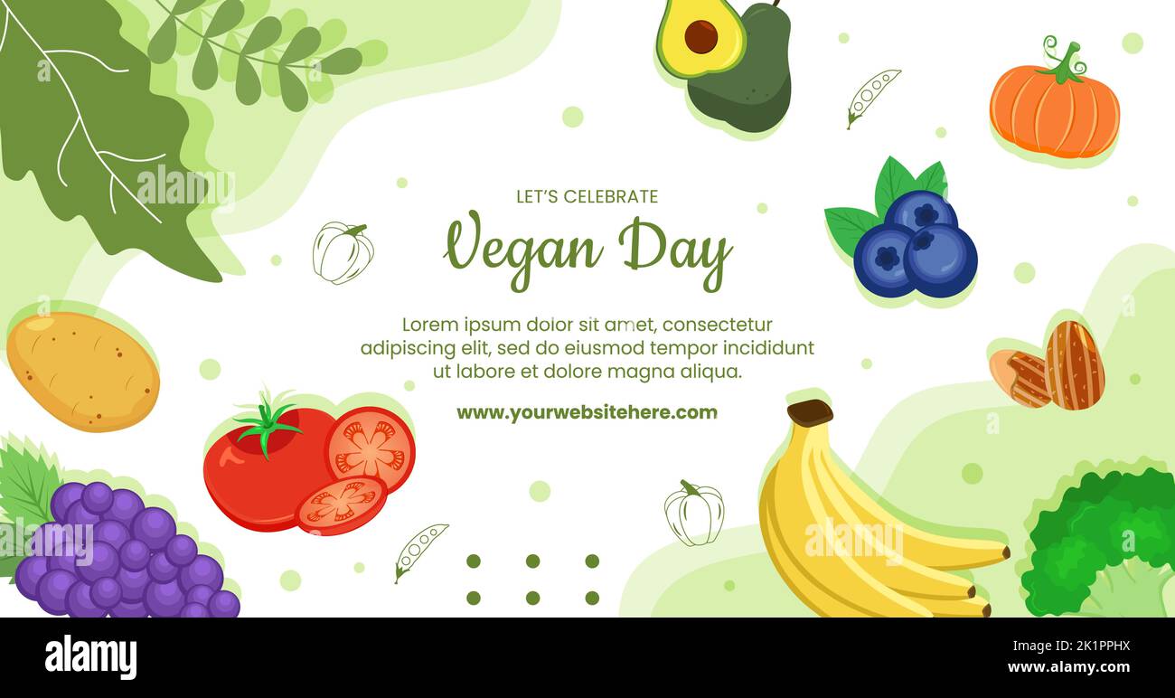 Happy Vegetarian Day or Vegan Post Template Hand Drawn Cartoon Flat ...