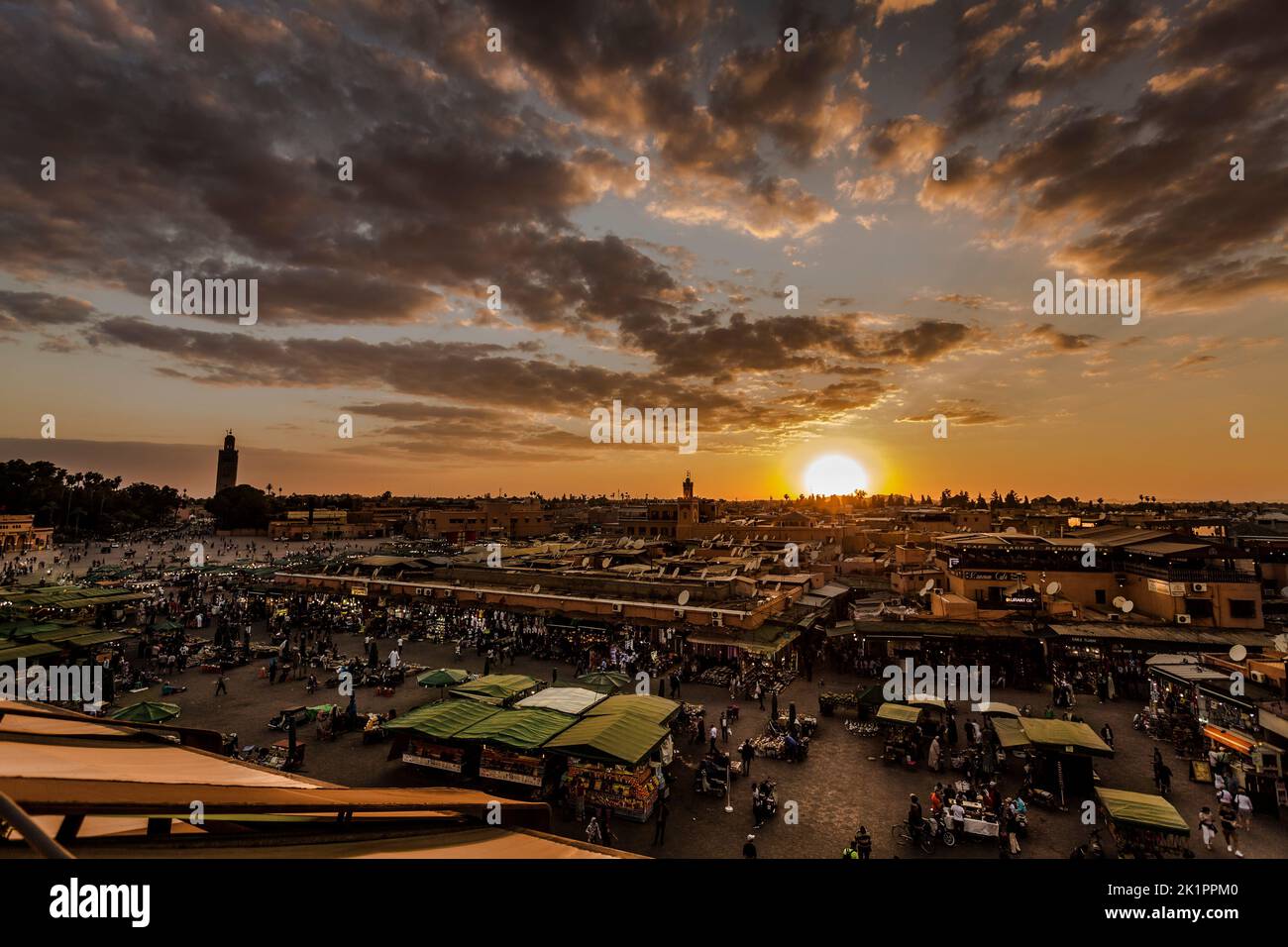 A scenic shot of sunset across the city of Marrakesh in Morocco Stock ...