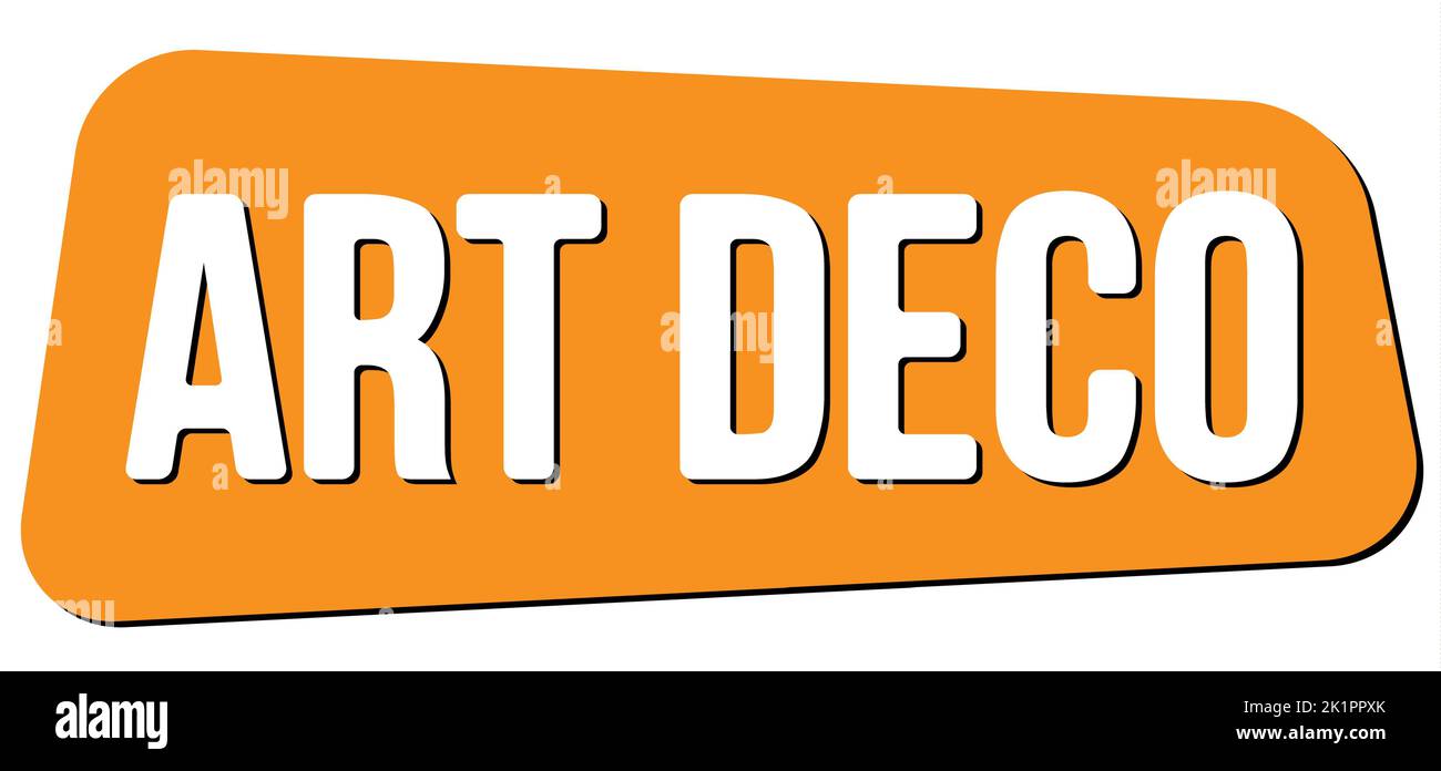 ART DECO text written on orange trapeze stamp sign Stock Photo - Alamy