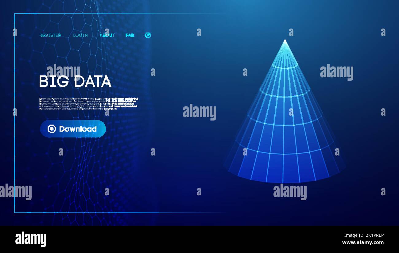 Big data cone blue technology background. Digital wireframe grid. Business technology background ...