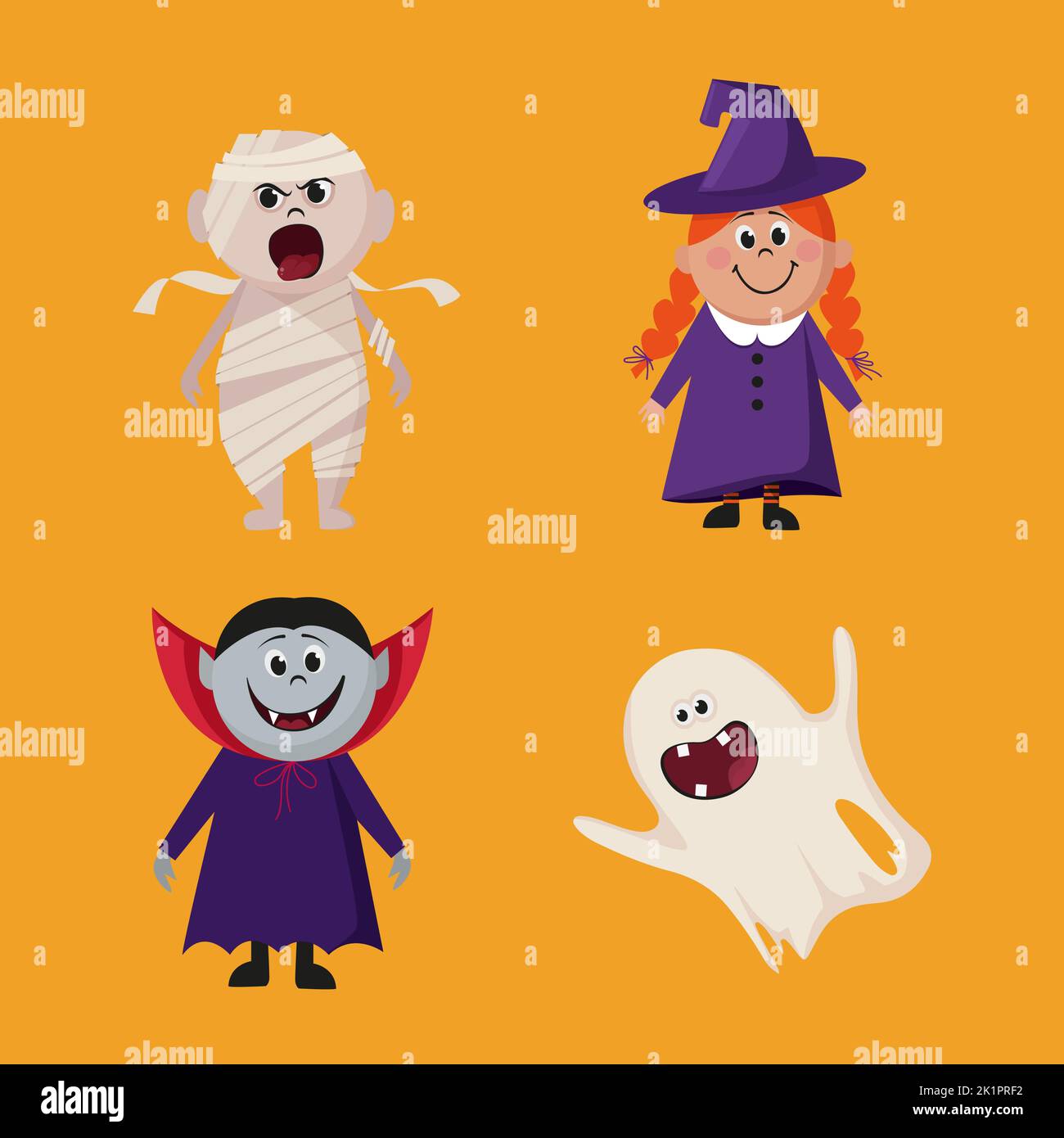 cartoon characters on halloween witch dracula mummy and ghost Stock ...