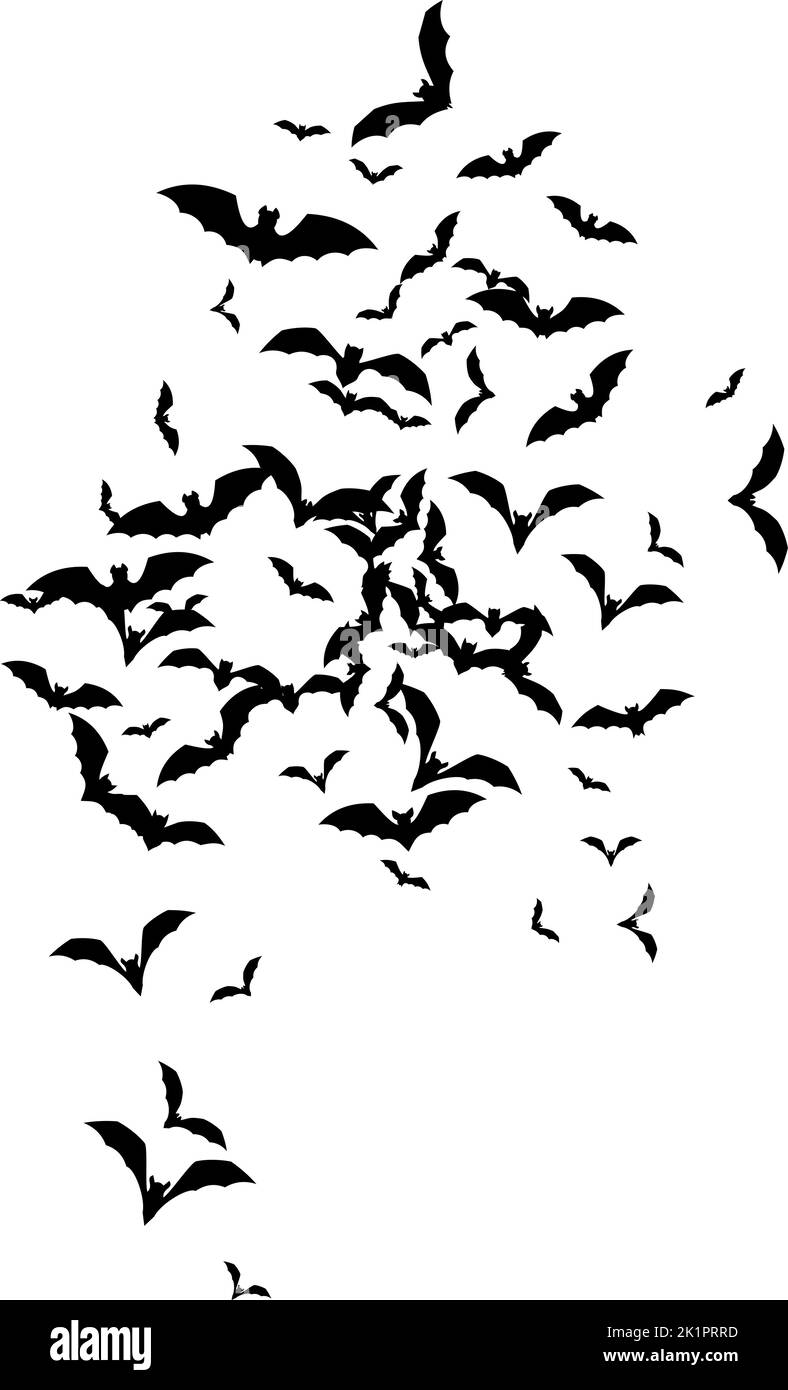 Bat swarm. Flying bat silhouette. Halloween Decoration element Stock ...
