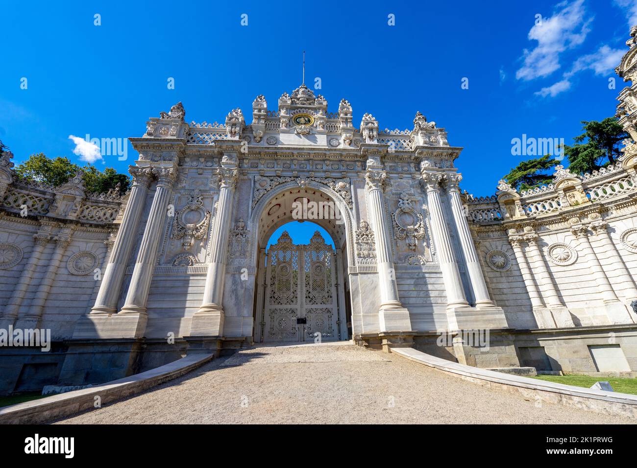 The main entrance door of the historical Dolmabahce palace in Istanbul ...
