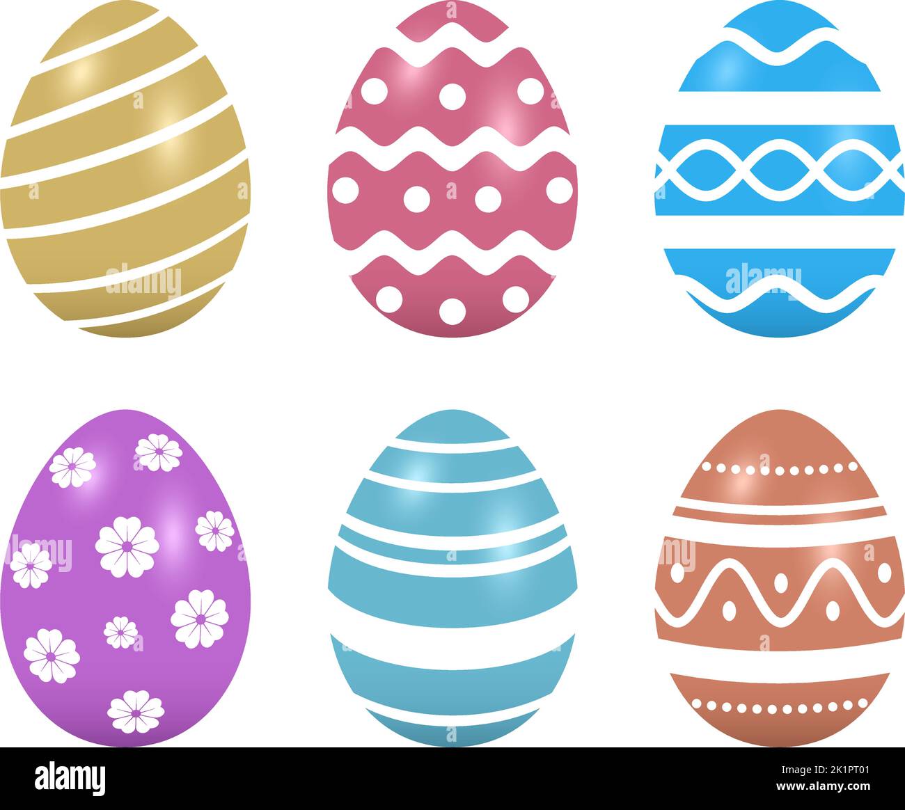 Easter Egg vector set. Colored eggs with different pattern on white ...