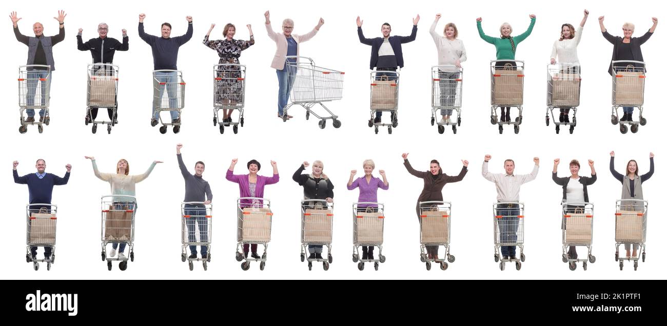 group of people with cart raised their hands up Stock Photo - Alamy