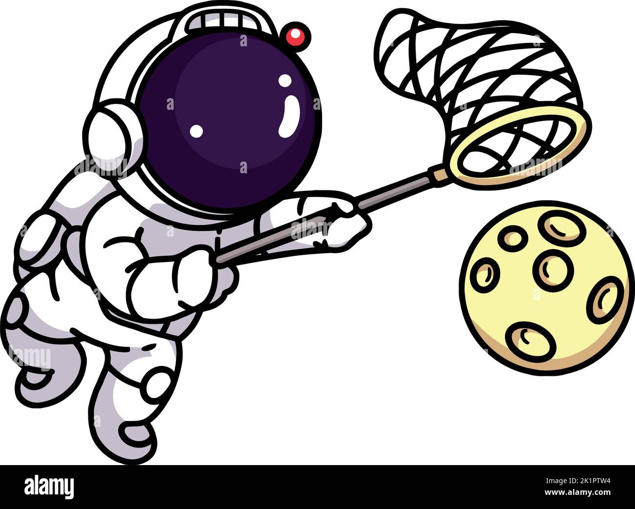 A vector illustration of a cute cartoon astronaut catching the moon ...
