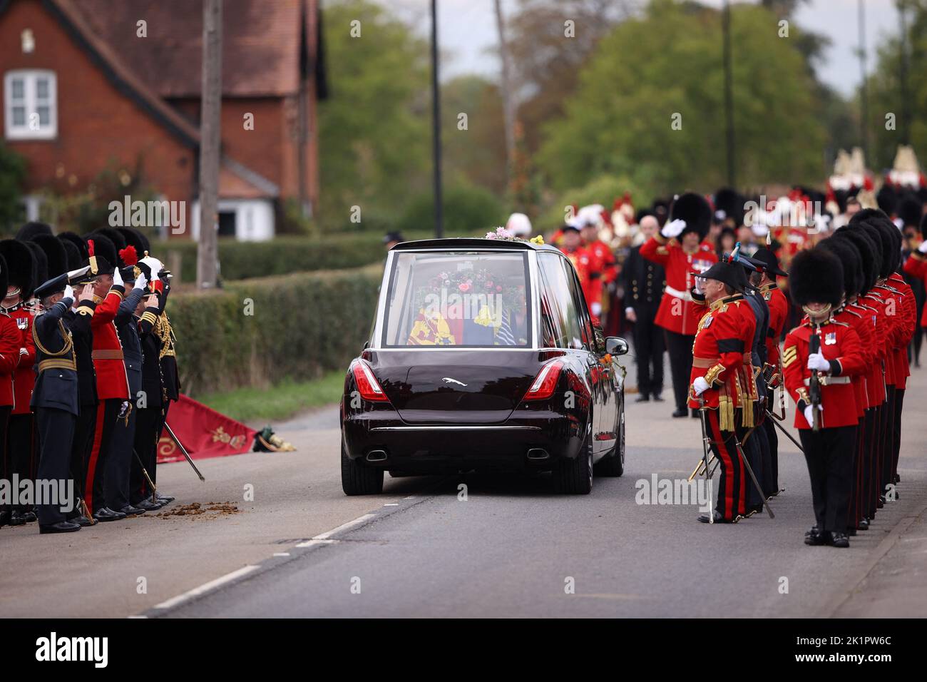 The State Hearse carrying the coffin of Queen Elizabeth, draped in the ...